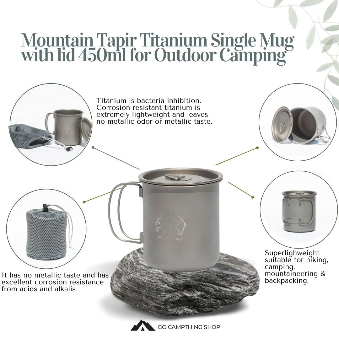 Mountain Tapir titanium single mug with lid 450ml for outdoor camping ...